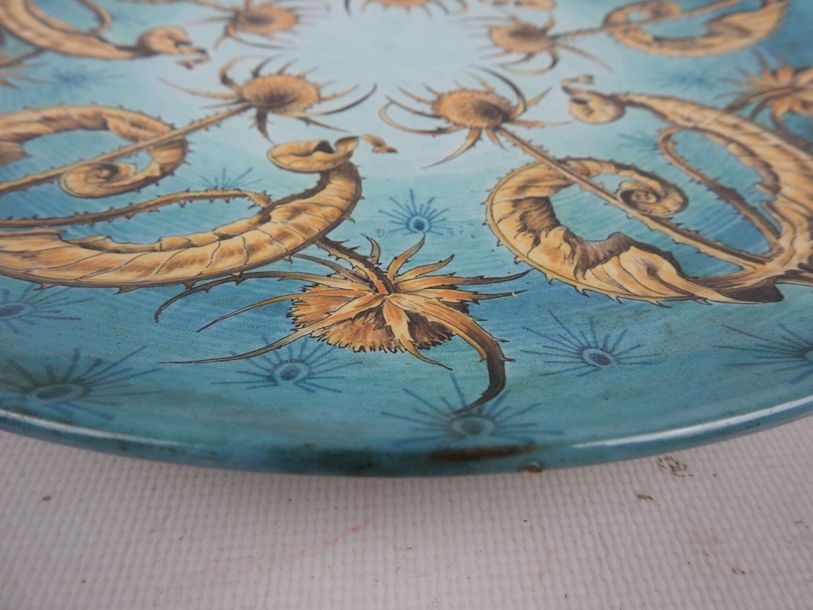 Émile Balon | Circular turquoise earthenware dish decorated with a ...
