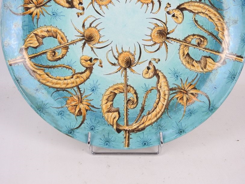 Émile Balon | Circular turquoise earthenware dish decorated with a ...