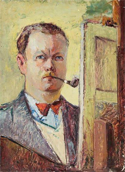Roger Decaux | ROGER DECAUX (1919 - 1995) Self-portrait with pipe. Oil ...