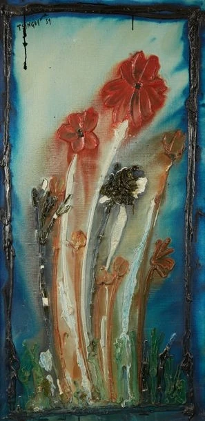 Thanos Tsingos | THANOS TSINGOS (1914-1965) Red and black flowers. Oil ...