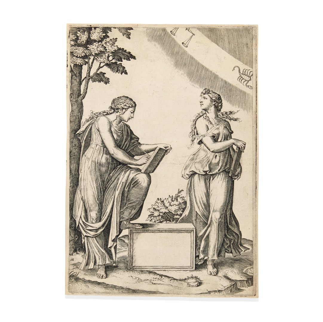 Marcantonio Raimondi | Two women with the zodiac | MutualArt
