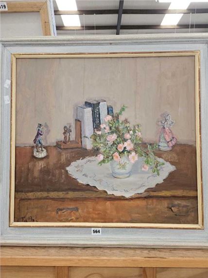 Phoebe G. Tulloh | STILL LIFE WITH FIGURINES AND FLOWERS | MutualArt