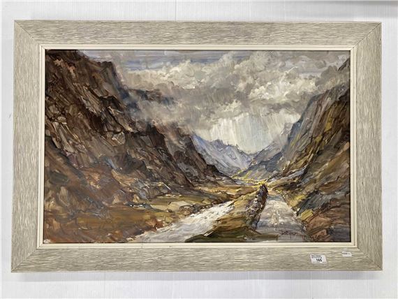 R G Trow | Oil on board study of a valley river signed lower right and ...