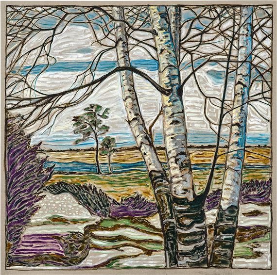 Billy Childish | Birch Trees with Spring Snow (2021) | MutualArt