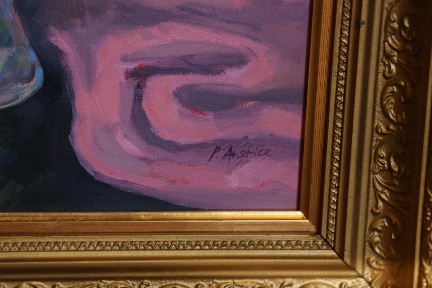 Penelope Anstice | still life table-top with glass vase of roses ...