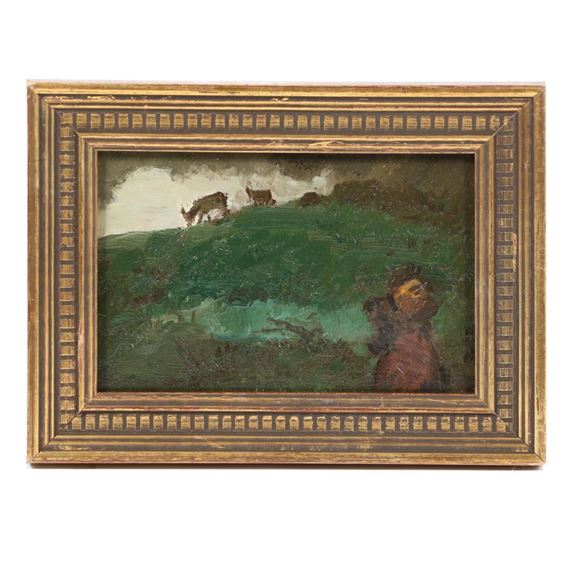 Eugene Higgins | shepherd figure with animals in landscape | MutualArt
