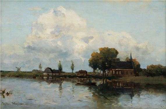 Willem Johannes Weissenbruch | A view of a small house by the water ...