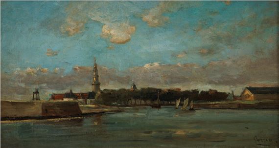 Louis Artan de Saint Martin | Shipping channel near town in the ...