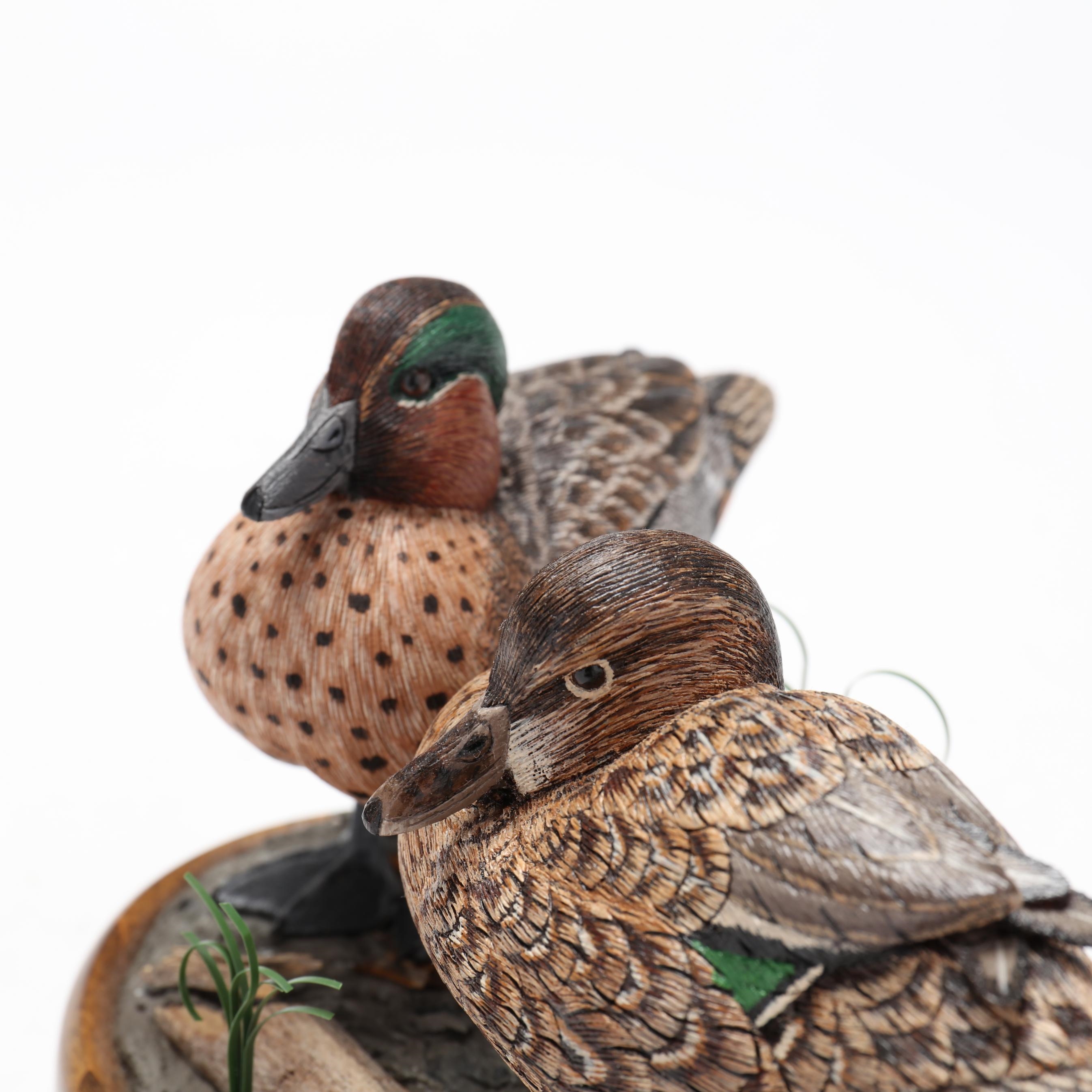 Mike And Nancy Scherer | Miniature Green-Wing Teal Pair on Wooden Base ...