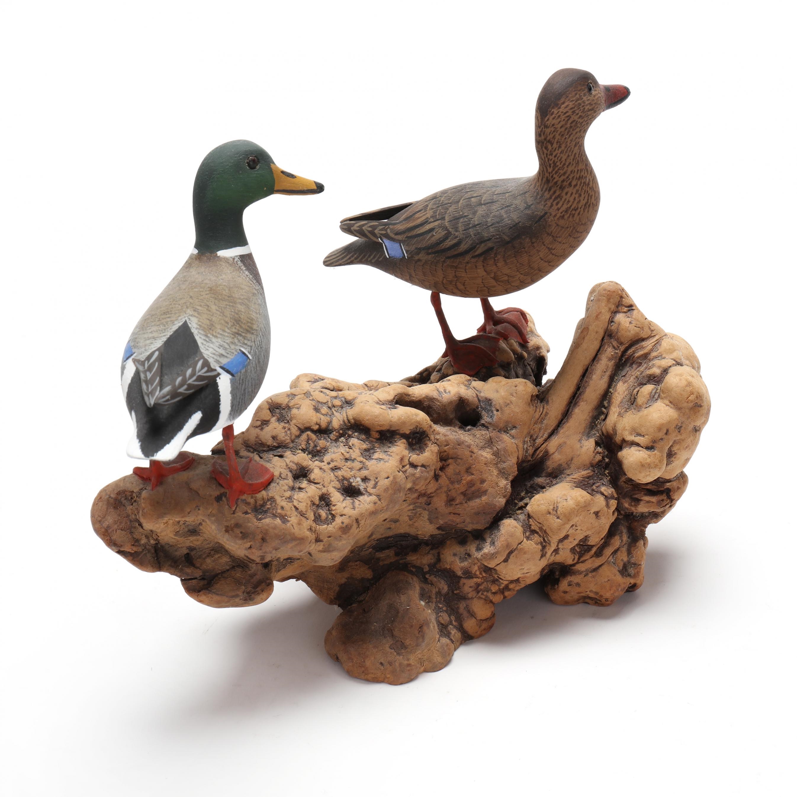 John And Patty Waterfield | Miniature Mallard Pair on Wooden Base ...