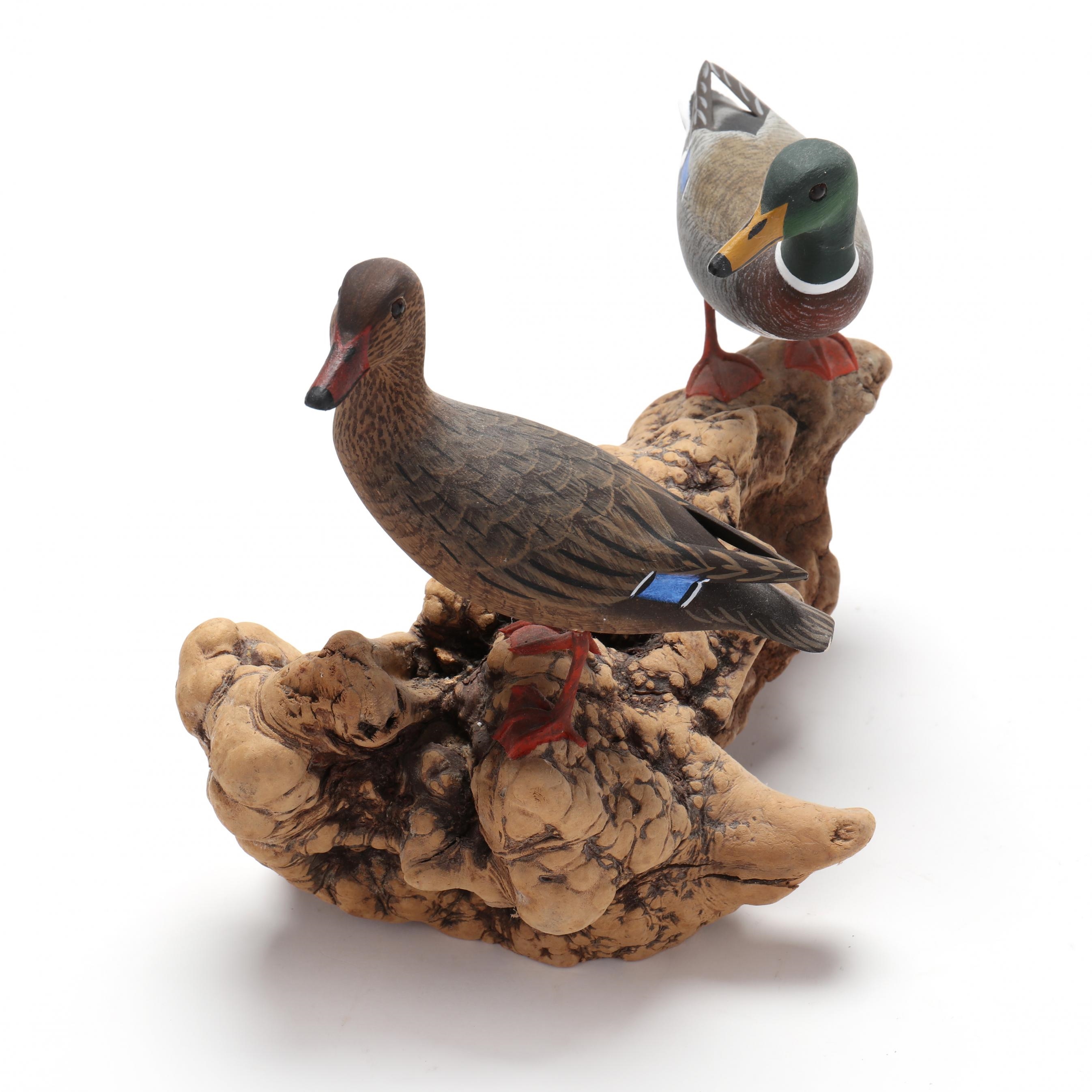 John And Patty Waterfield | Miniature Mallard Pair on Wooden Base ...