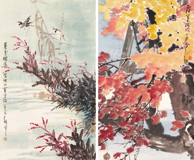 Zhang Jixin | Two paintings of flowers and birds | MutualArt