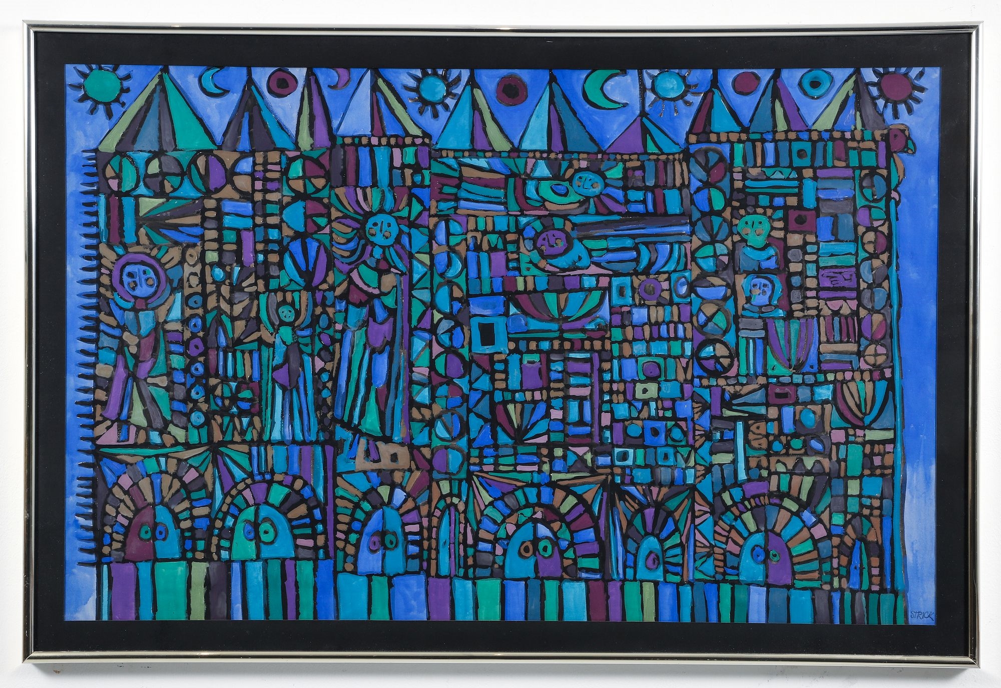 Ruth Cochran Strick | Ruth Strick casein on paper Castle with Figures ...