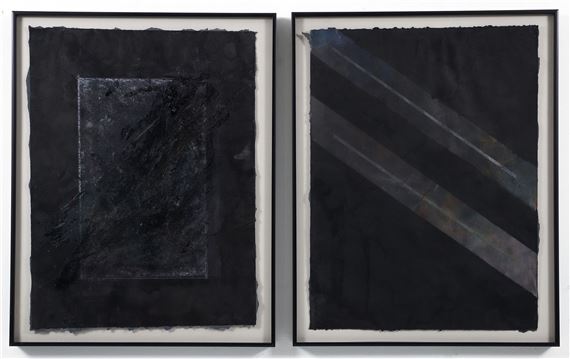 Ming Fay | 2 framed Ming G. Fay Drawings on handmade black dyed paper ...