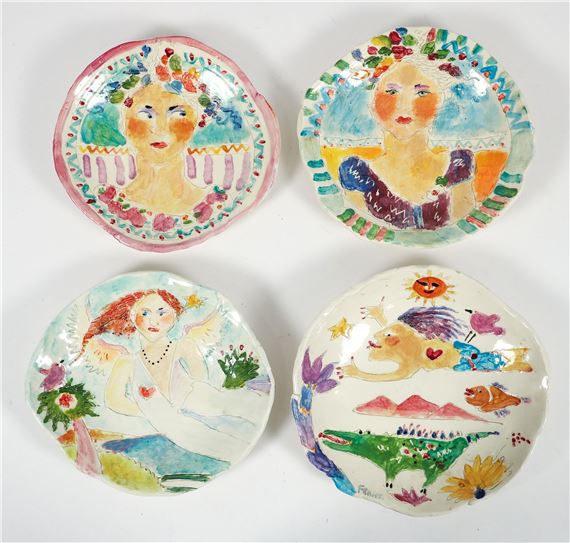 Ann Roberts Morley | 4 Ann Frantic Glazed Ceramic Figural Plates ...