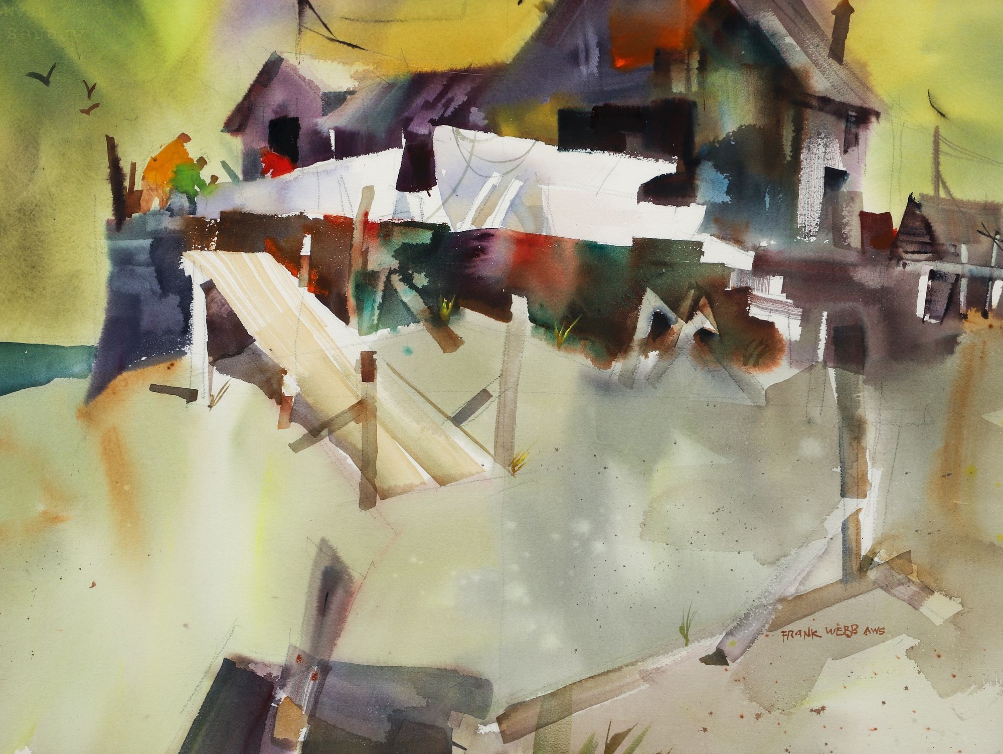 Frank Webb | Frank Webb watercolor Lobster Shacks, New England | MutualArt