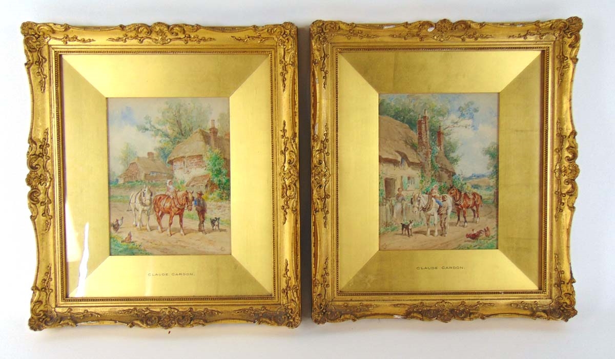 Claude Cardon | rural scenes of figures leading horses on a country ...