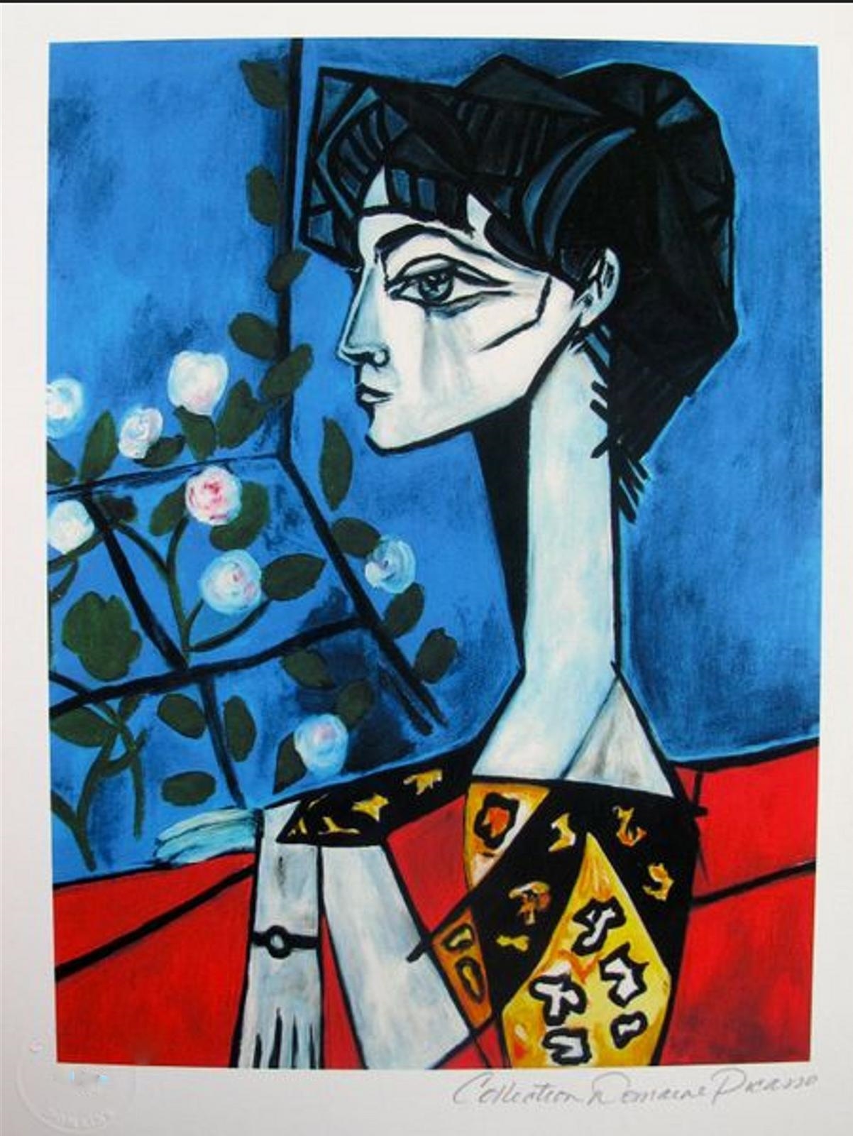Pablo Picasso | JACQUELINE ROQUE WITH FLOWERS | MutualArt