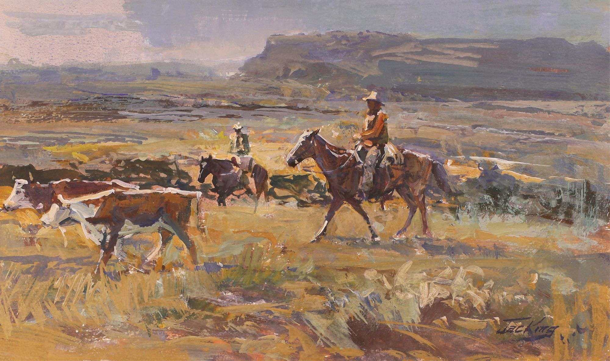 Jack Elmo King | RIDERS WITH CATTLE ON THE OPEN RANGE | MutualArt