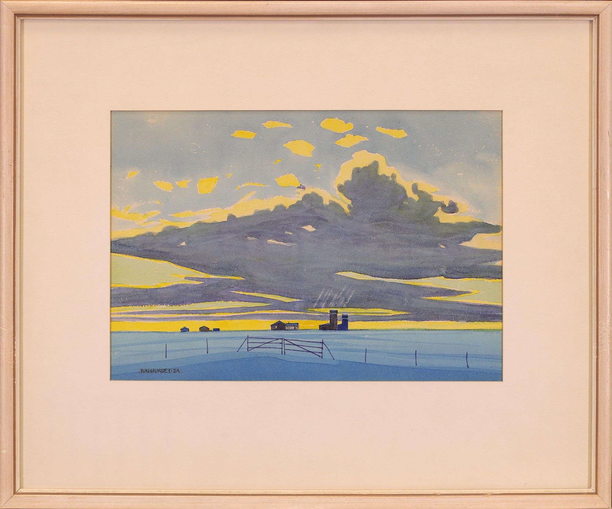 Robert Newton Hurley | PRAIRIE SCENE WITH GRAIN ELEVATORS AND DRAMATIC ...