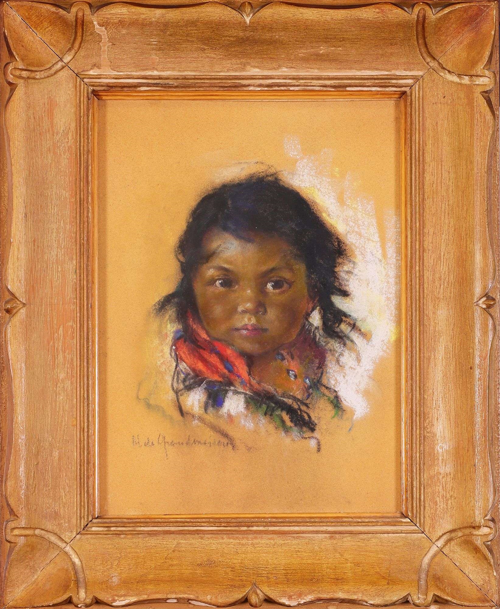 Nicholas de Grandmaison | PORTRAIT OF A CHILD WITH RED SCARF | MutualArt