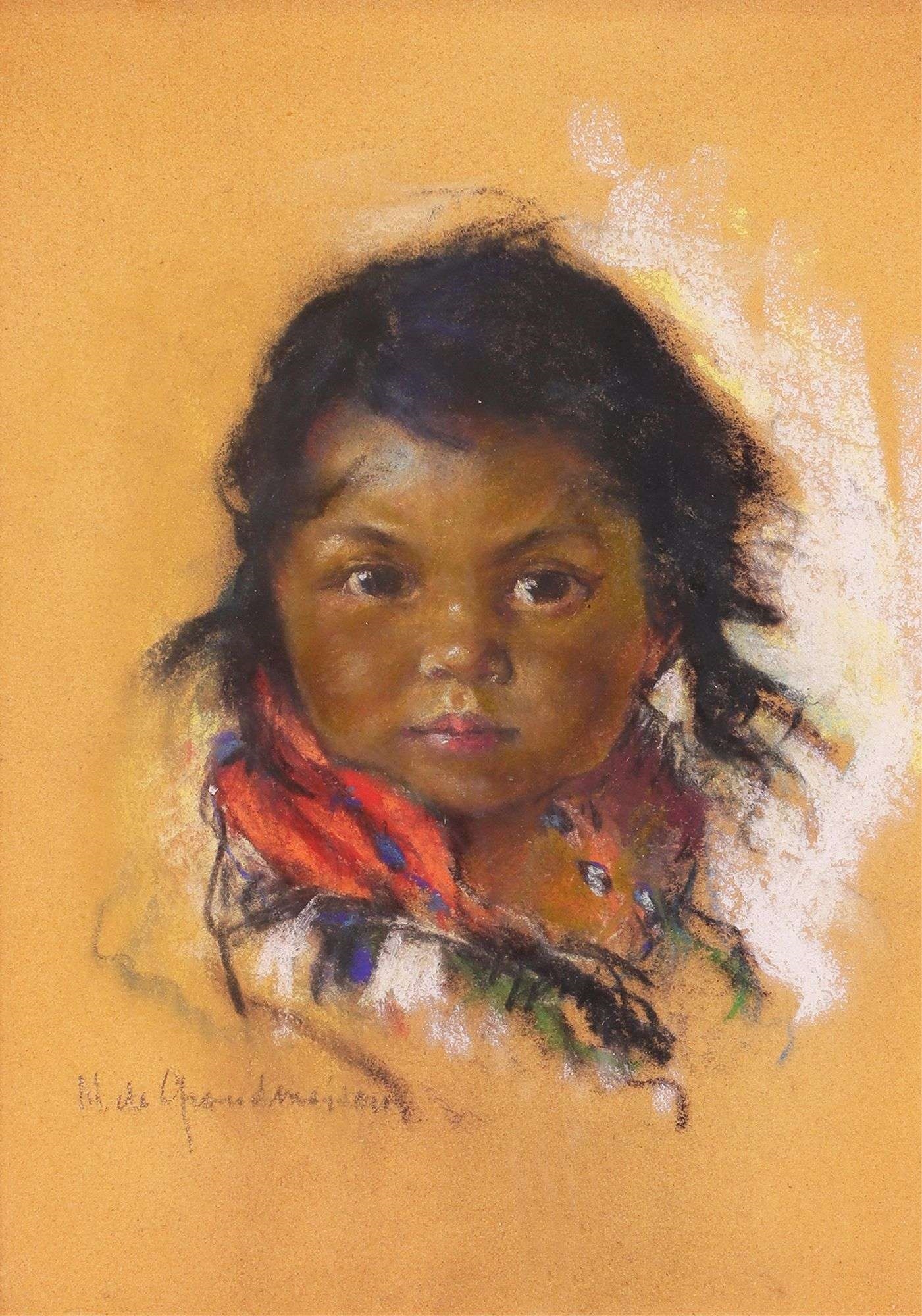 Nicholas de Grandmaison | PORTRAIT OF A CHILD WITH RED SCARF | MutualArt