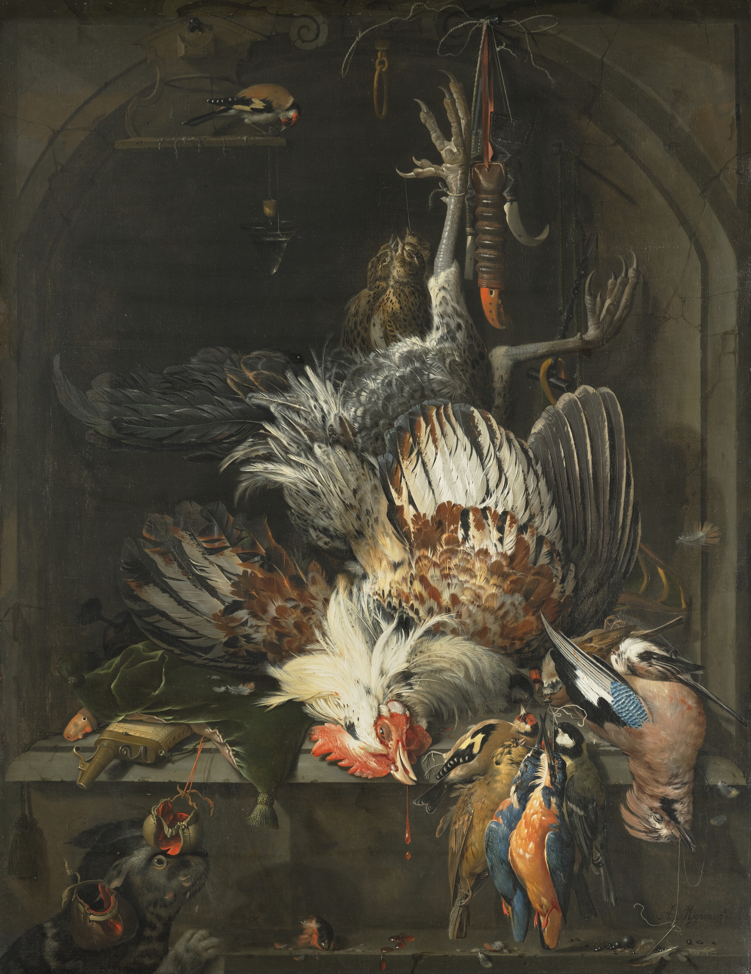 Abraham Mignon | Nature morte au coq et au butin de chasse | MutualArt
