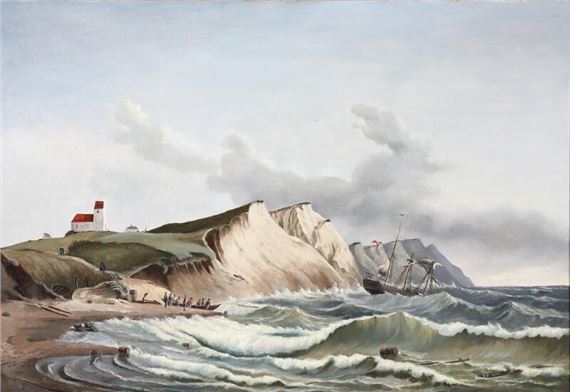 Peder Nielsen Foss | Coastal view with keeling ships (1876) | MutualArt