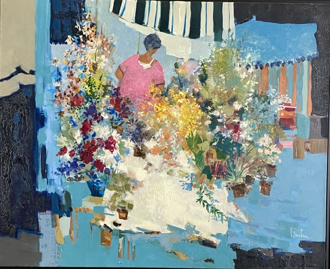 Claude Fauchère | Claude FAUCHERE La marchande de fleurs Huile sur ...