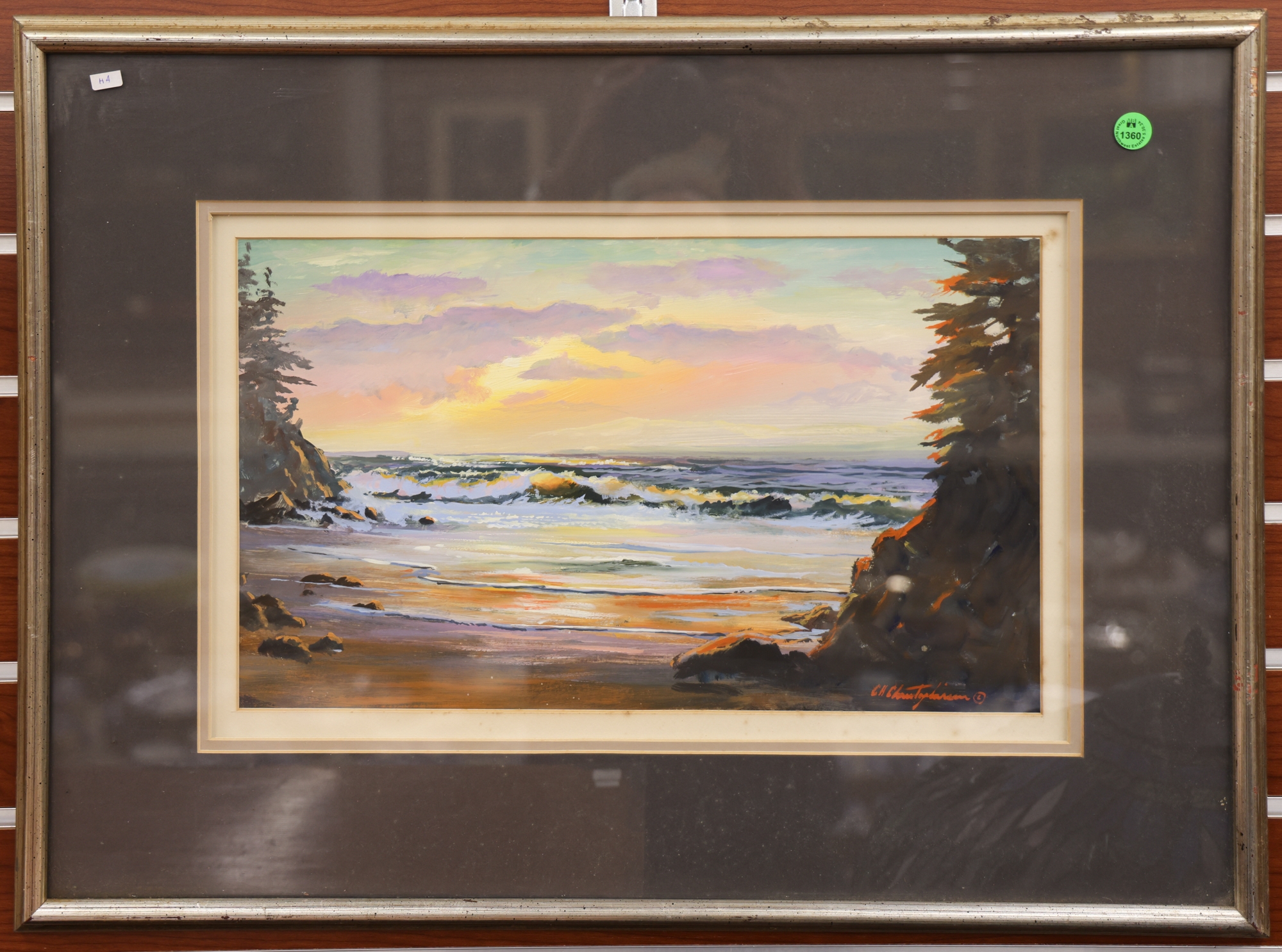 Carl Christophersen | ''Sunset Beach Scene'' Oil on Board Framed 19 ...