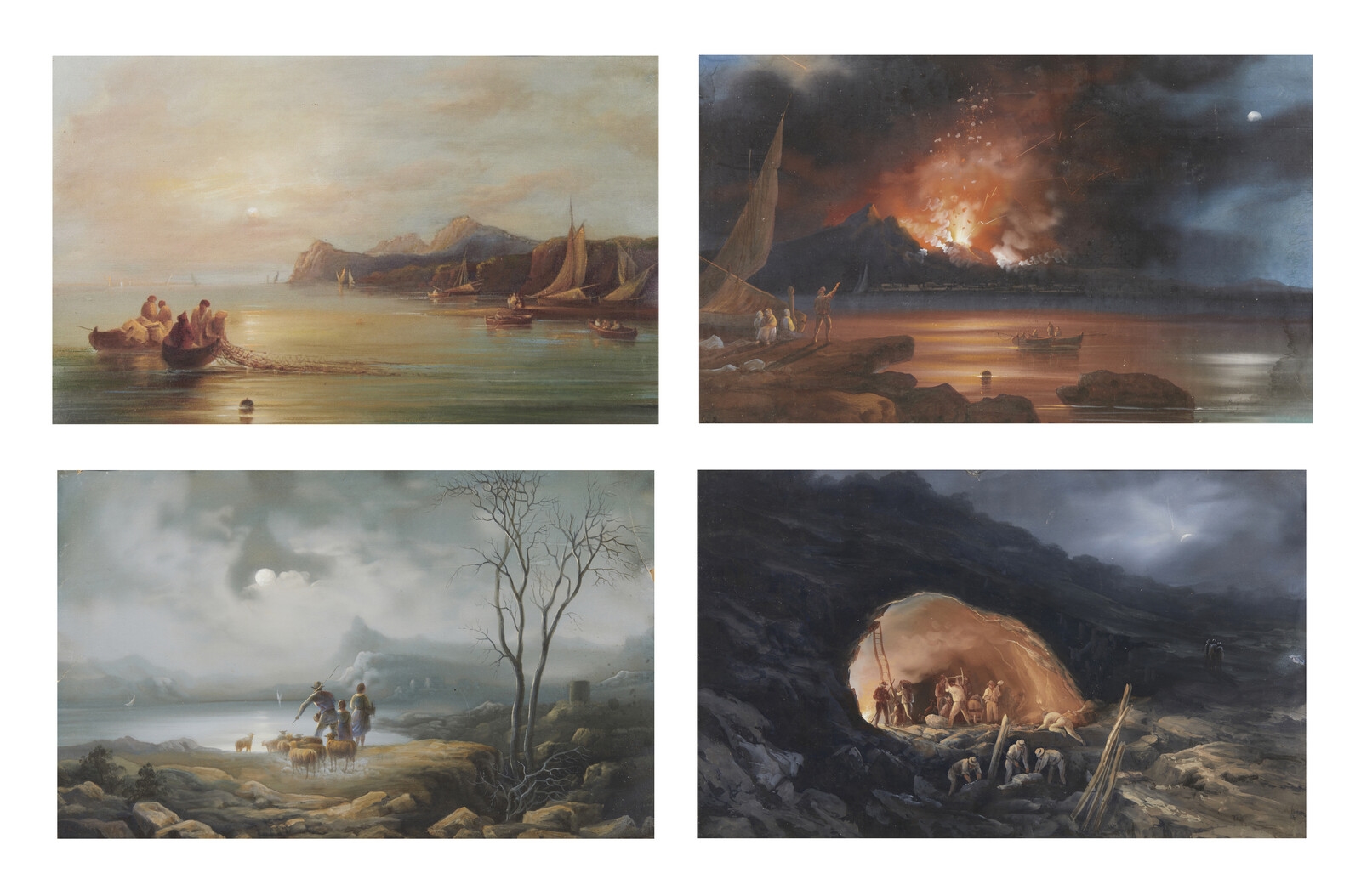Neapolitan School, 19th Century | Group of four paintings depicting ...
