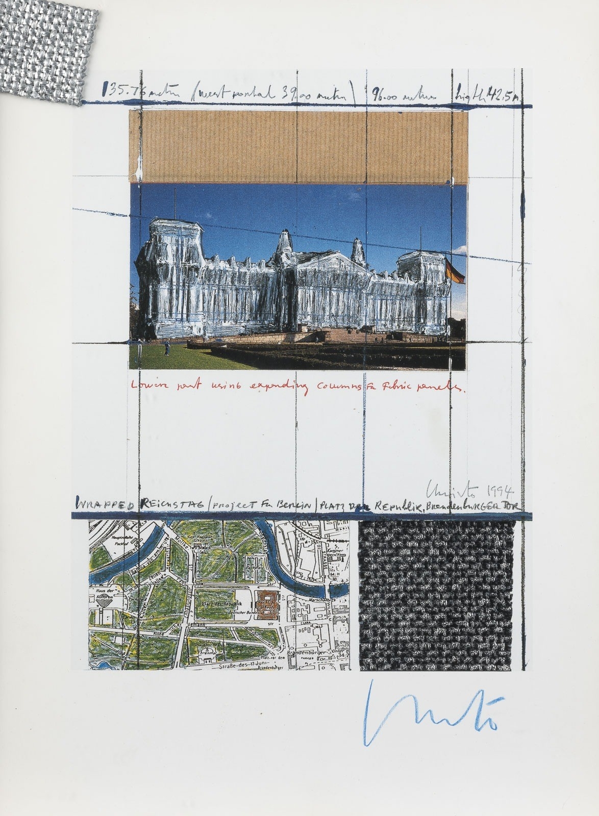 Christo | WRAPPED REICHSTAG, PROJECT FOR BERLIN' (1994) MIT STOFFPROBE ...