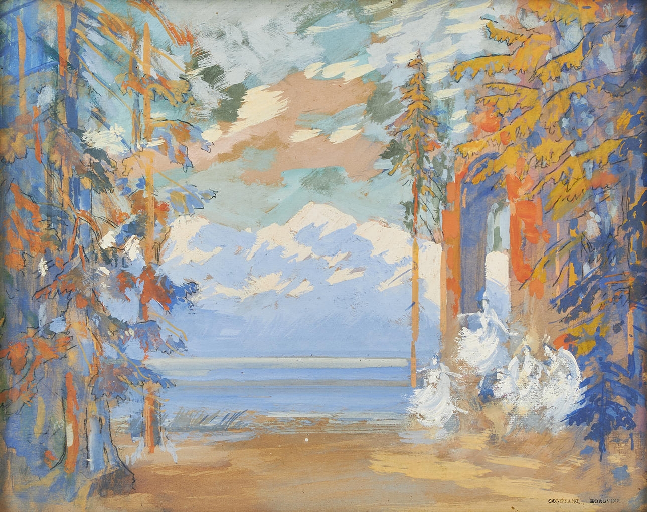 Konstantin Alexeyevitch Korovin | Scenography with mountains and forest ...