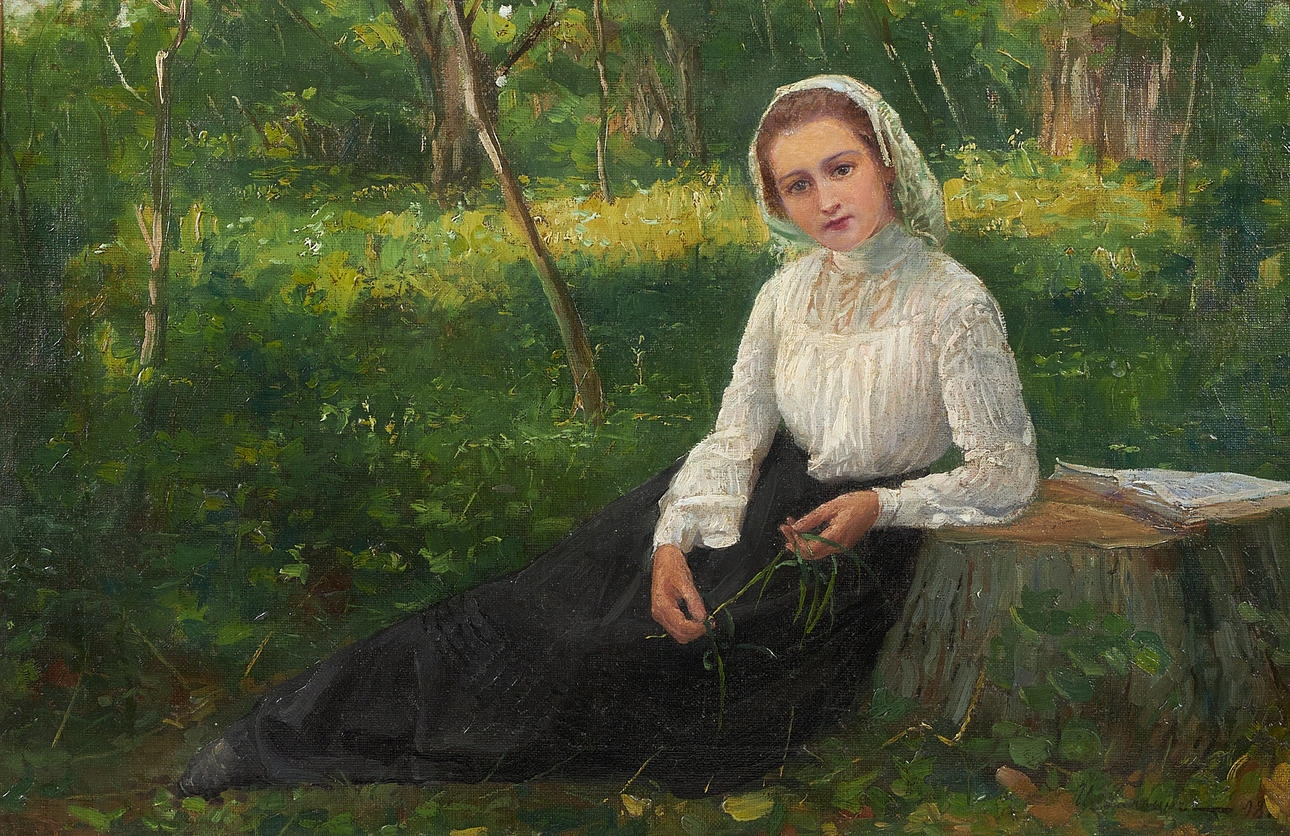 Ilia Savvich Galkin | Reading in nature (1898) | MutualArt