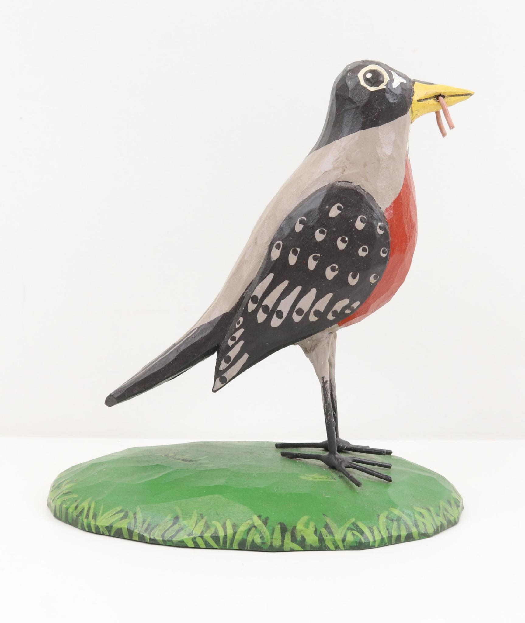 Jonathan Bastian | Jonathan Bastian folk art Robin with worm figure ...