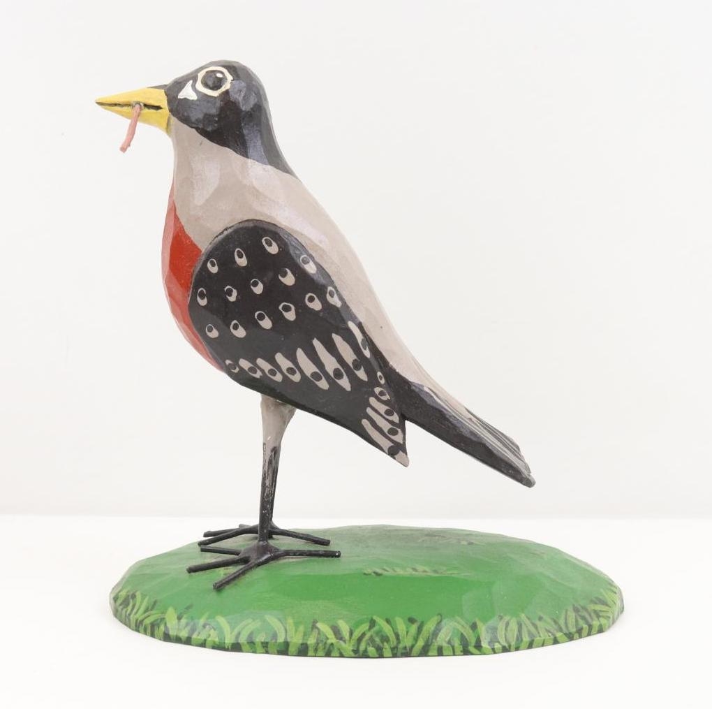Jonathan Bastian | Jonathan Bastian folk art Robin with worm figure ...