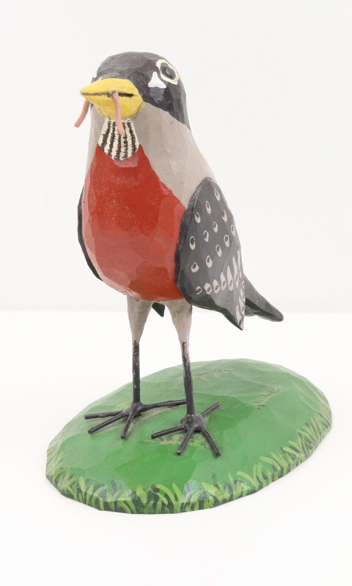 Jonathan Bastian | Jonathan Bastian folk art Robin with worm figure ...