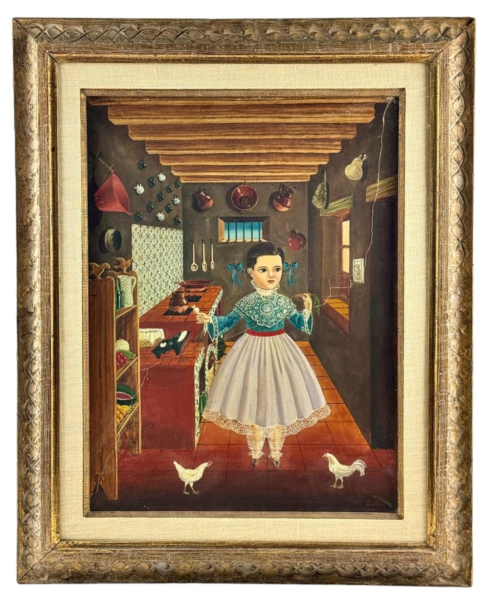 Agapito Labios | Agapito Labios Folk Art Painting of a Girl in Kitchen ...