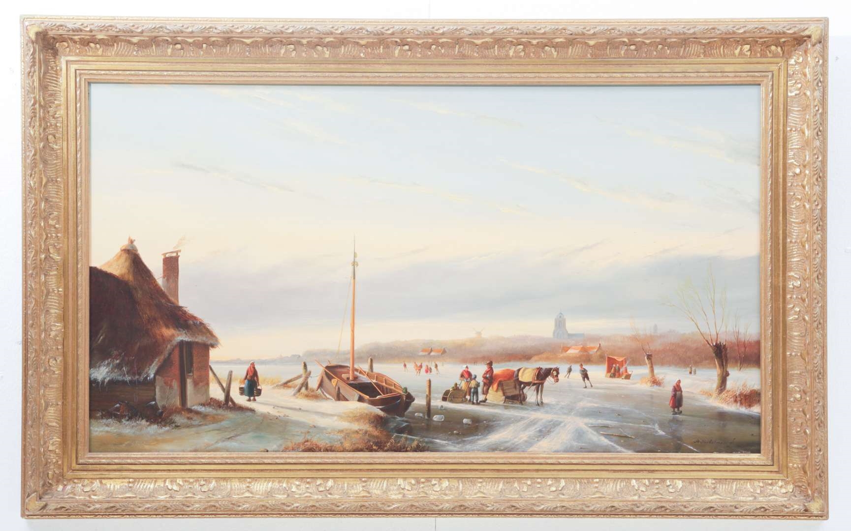 Arie Herkelman | Winterlandschap met figuren op het ijs | MutualArt