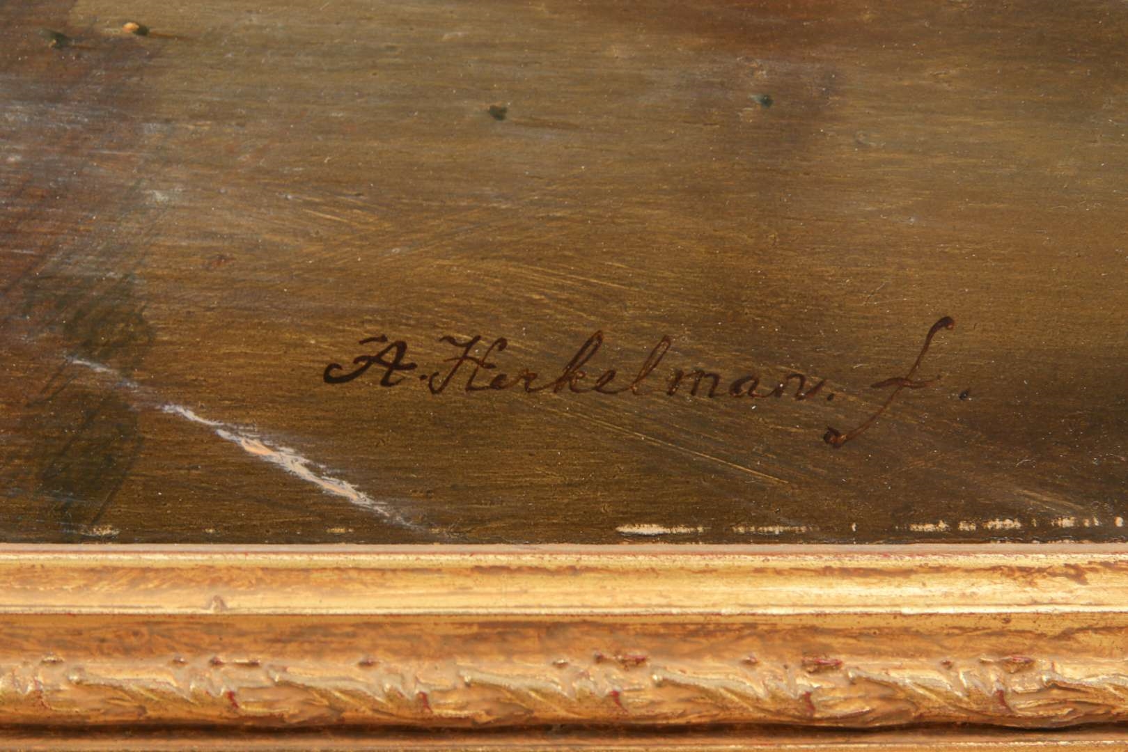 Arie Herkelman | Winterlandschap met figuren op het ijs | MutualArt