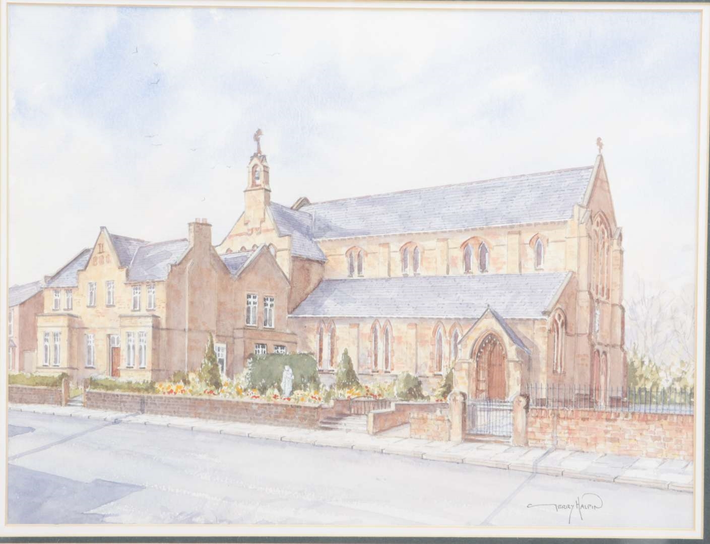 Gerry Halpin | Grote kerk aan een straat & Boerderij langs het water ...