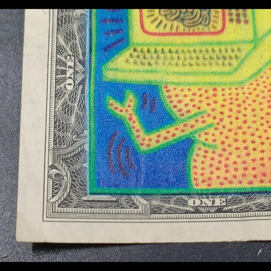 Keith Haring | Andy Warhol x Keith Haring Hand Signed Dollar Bill With Haring Silkscreen | MutualArt