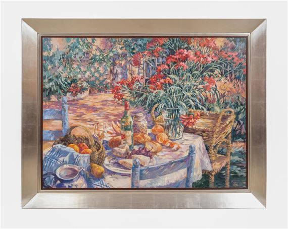 Mary Ferris Kelly | GARDEN PICNIC SCENE OIL (1990) | MutualArt