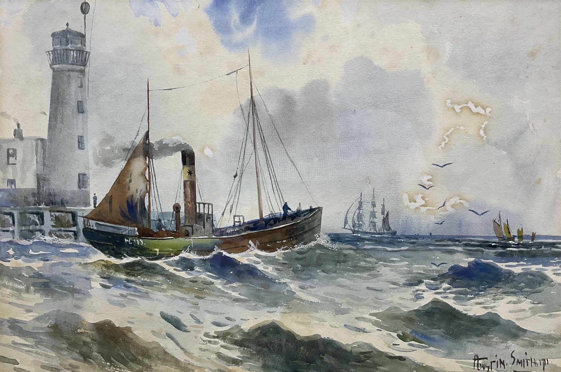 Austin Smith | Steam Trawler off Scarborough Lighthouse (1901) | MutualArt