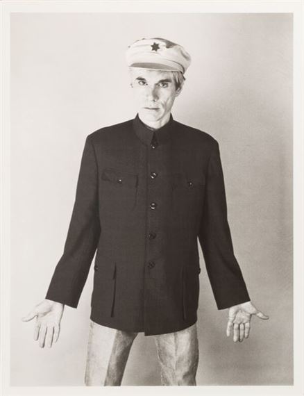Christopher Makos | Andy Warhol in China, with Mao cap (hands open ...