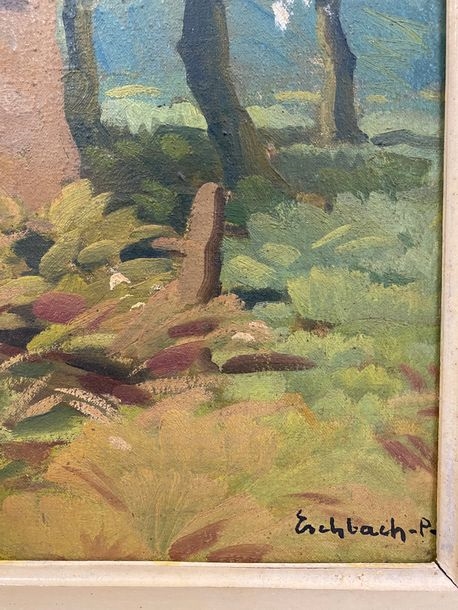 Paul André Jean Eschbach | Cows at the pond signed lower right 40 x 80 ...
