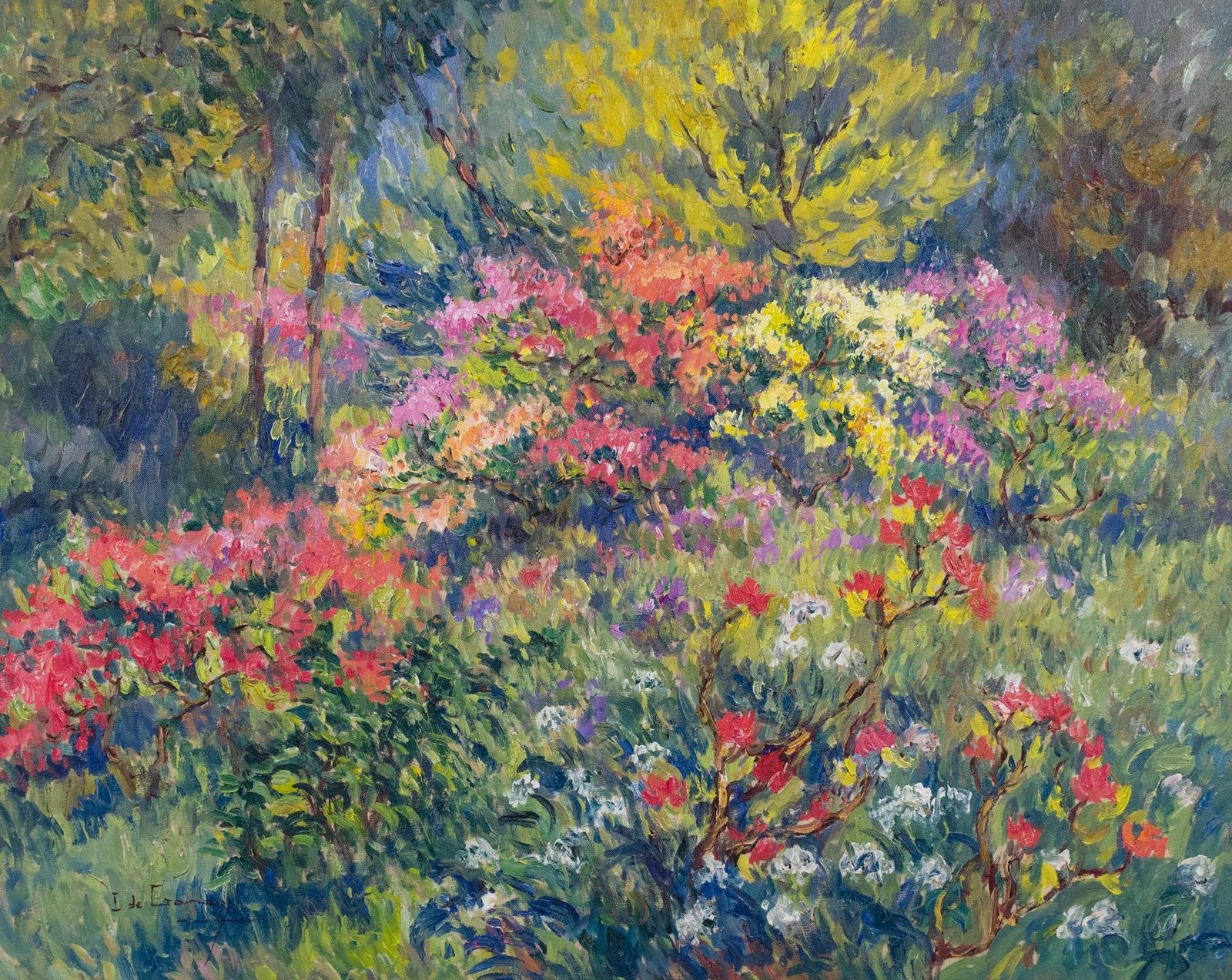 Isabelle de Ganay | Colorful garden scene with flowering bushes | MutualArt