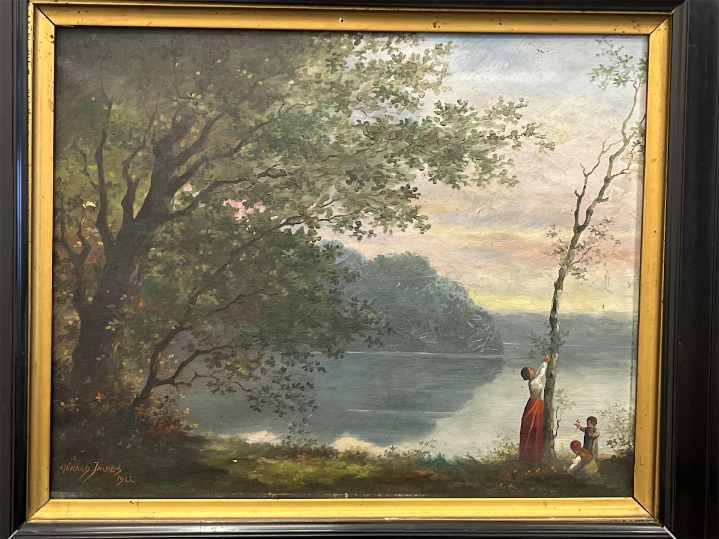 Gérard Jacobs | Paysage lacustre animé (1922) | MutualArt