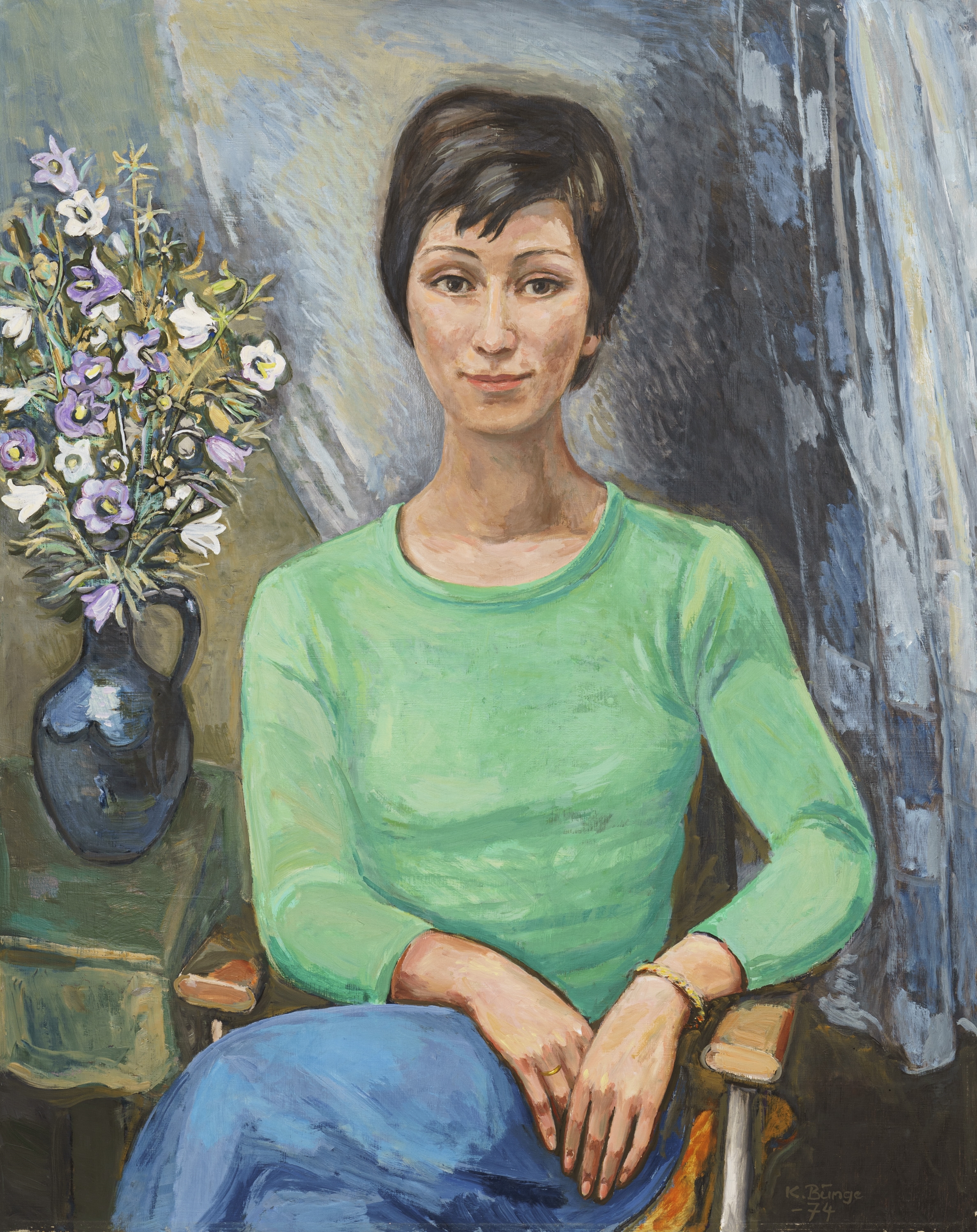Kurt Bunge | Bildnis Gerda mit Glockenblumen (Ehefrau des Künstlers ...