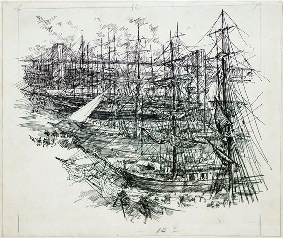 Charles Huard | Brooklyn Bridge View of South St (Circa 1905) | MutualArt